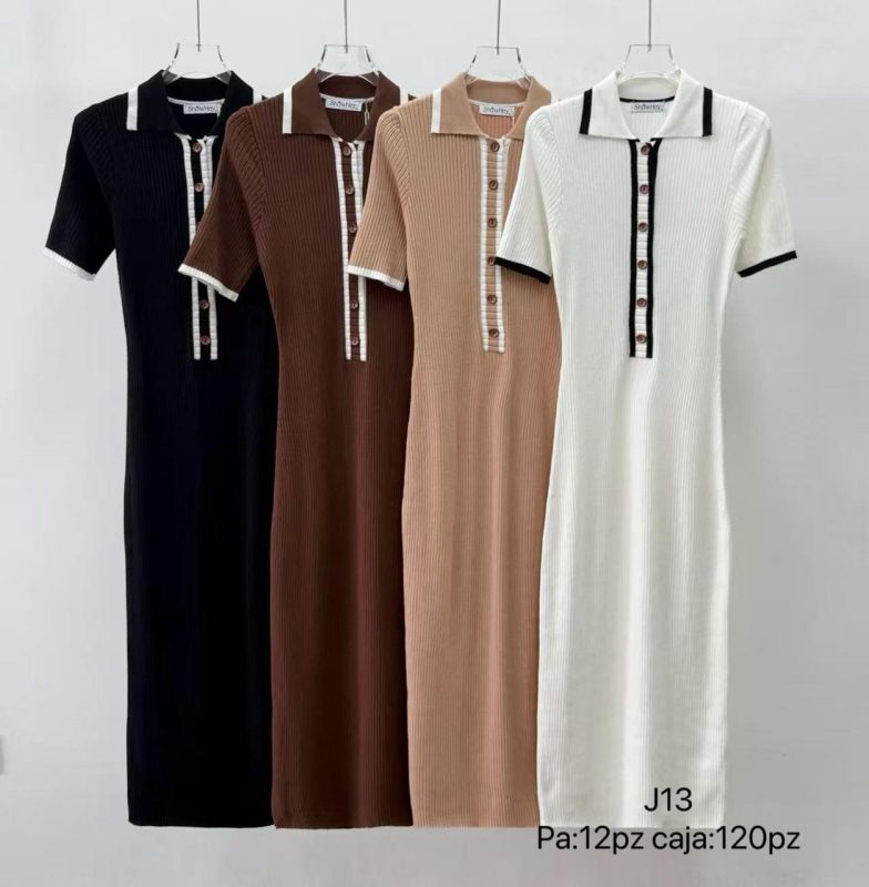 Vestido midi de punto con botones-J13 - rintin.mx